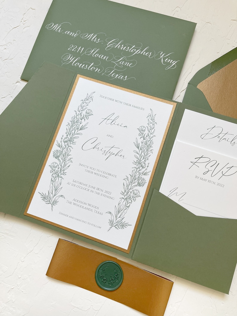 Sage Green Wedding Invitation Pocket Wedding Invitation - Etsy