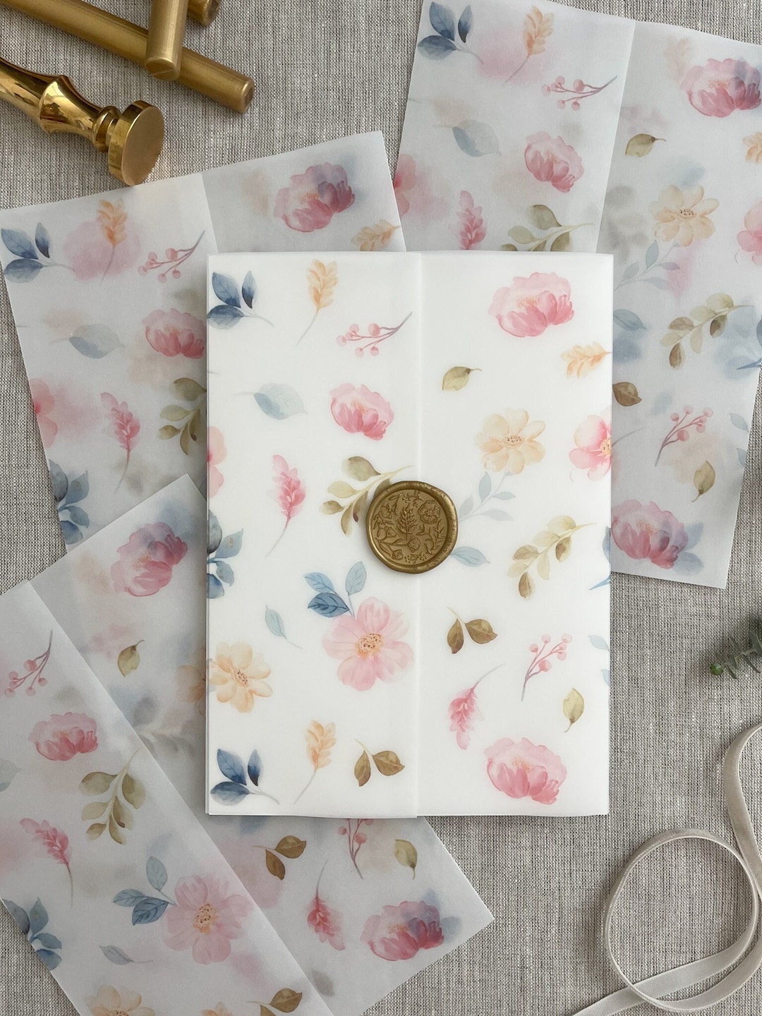 Floral Pattern Vellum Jacket for Invitations, Vellum Wrap, Wedding ...