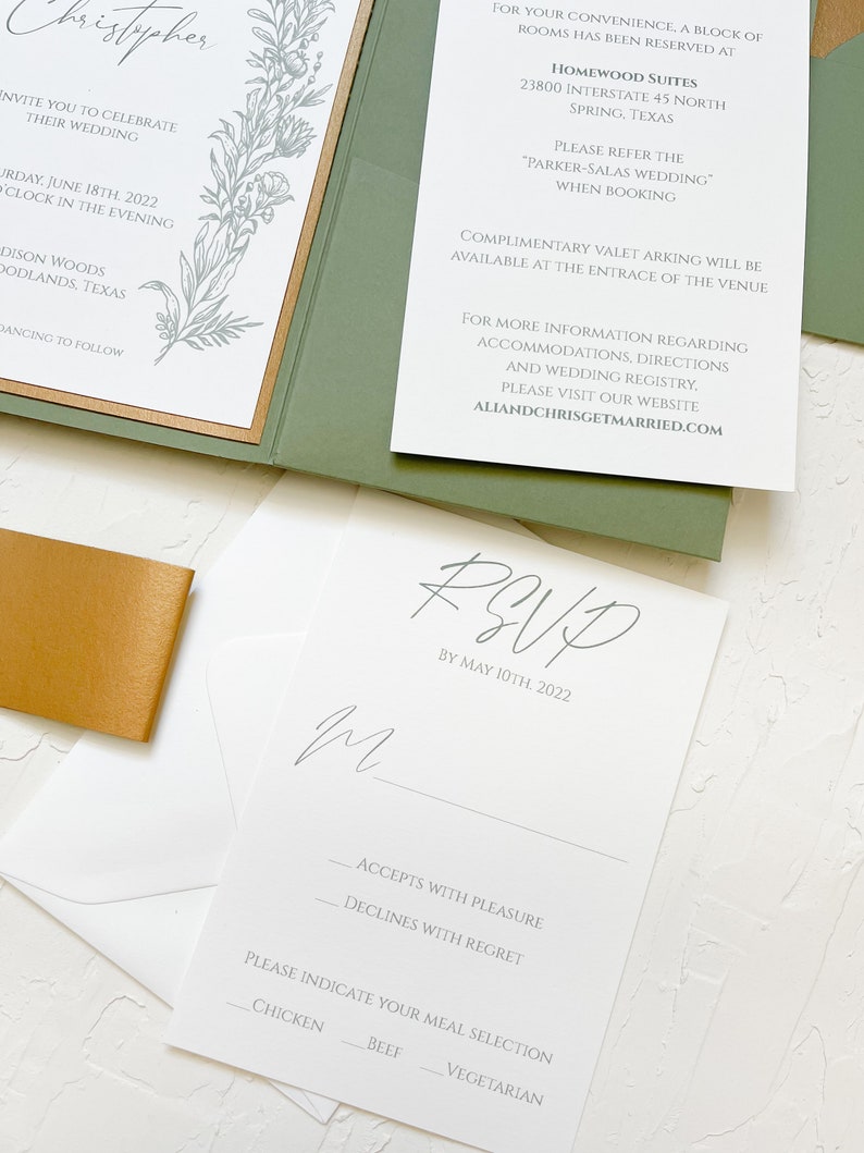 Sage Green Wedding Invitation Pocket Wedding Invitation - Etsy