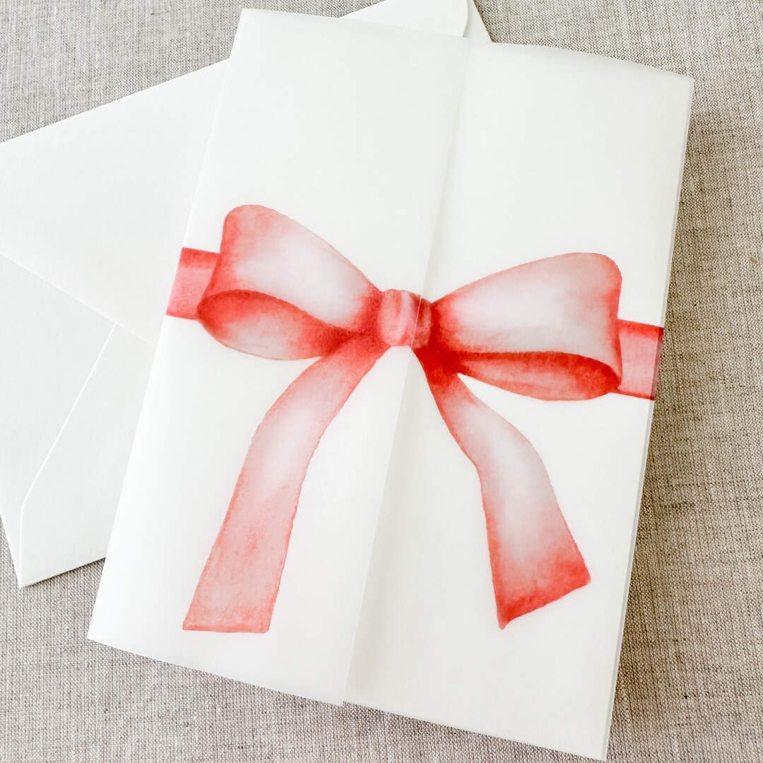 Red Bow Vellum Jacket for Invitations, Christmas Bow, Vellum for 5x7 ...