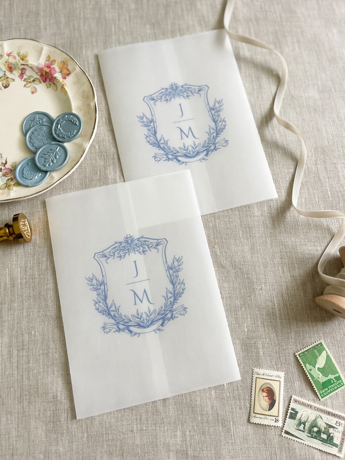 Custom Vellum Wrap for Invitation, Crest Monogram, Wedding Invitation ...