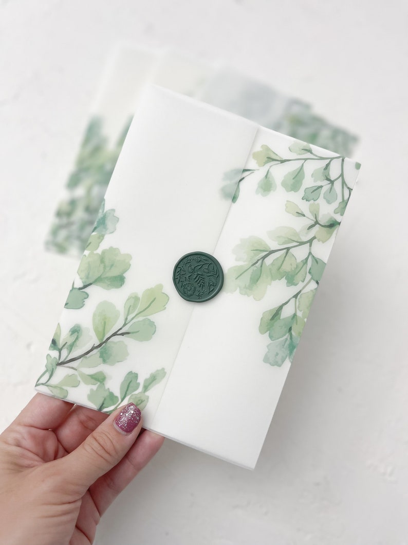 Greenery Vellum Wrap for Invitations, Vellum Jacket for Invitations ...