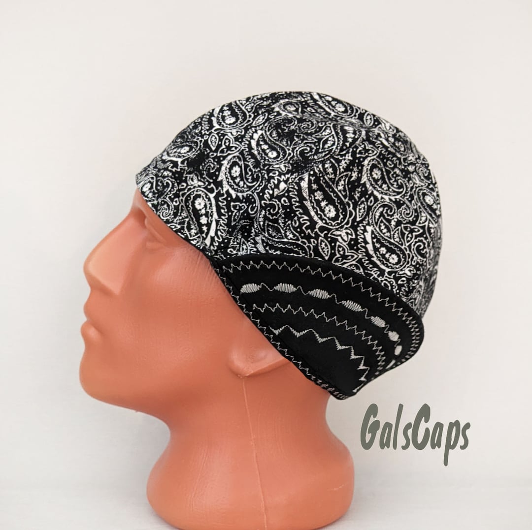 Black/white Paisley Welders Hats, Bikers Caps, Welding Cap Hat, Cotton ...