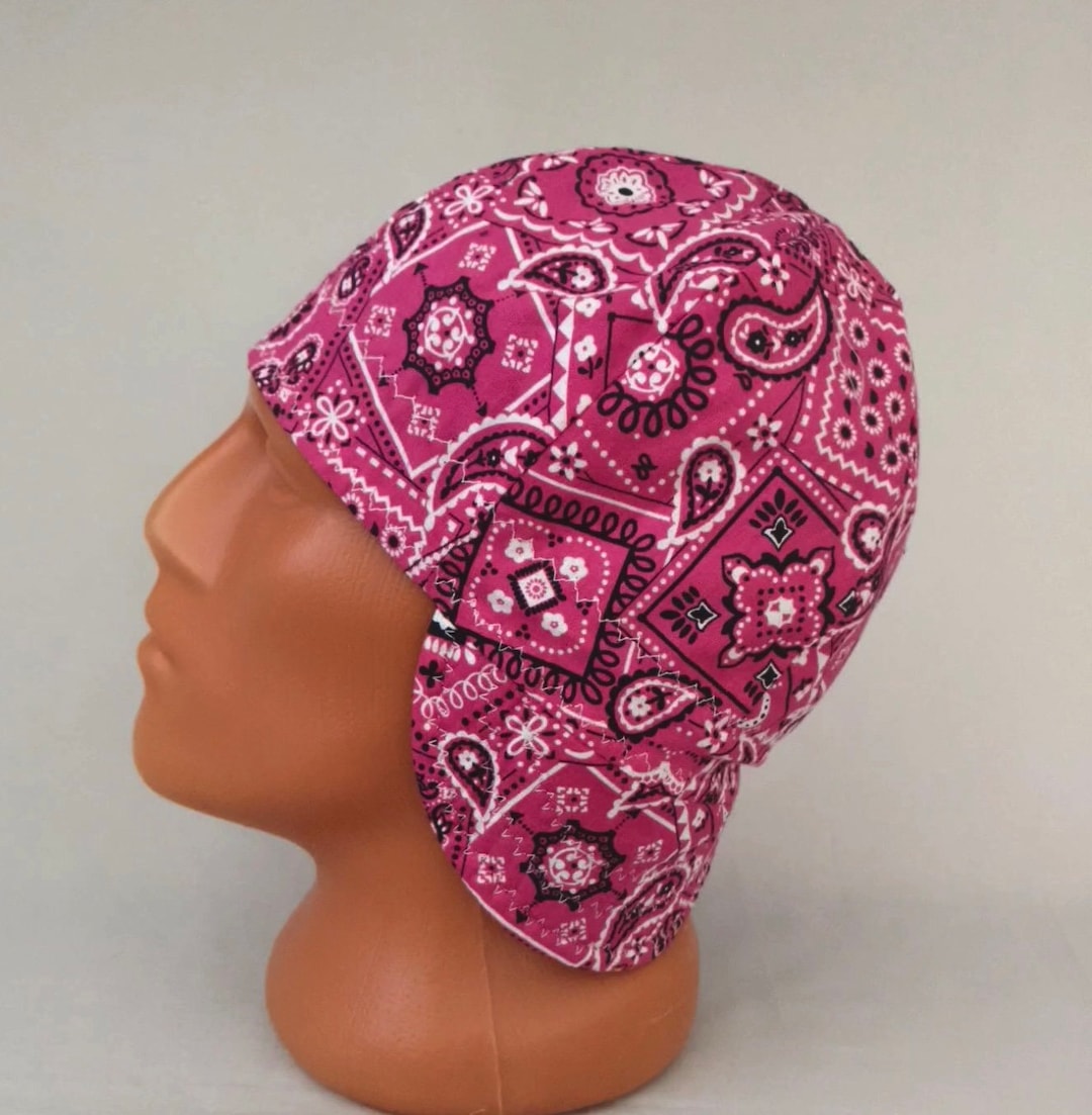 Hot Pink/black Paisley Welders Hats, Bikers Caps, Welding Cap Hat ...