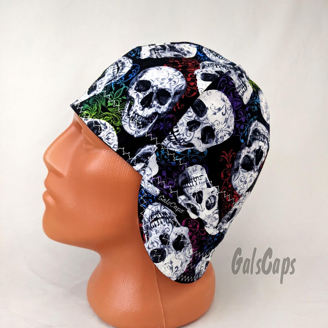 Skulls and and Coloful Swirls Bikers Caps Welding Cap Hat Cotton Weld ...