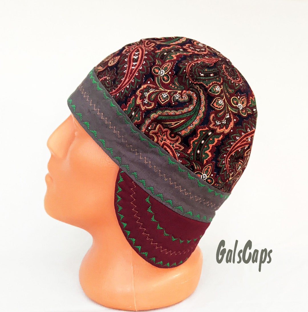 Paisley/gray Welders Welding Cap Burgundy Hats Bikers Caps Hat Cotton ...