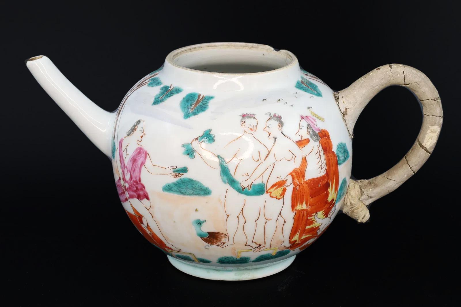 Antique 18th Century Canton Chinese Exports, A Semi Porcelain Tea Pot ...