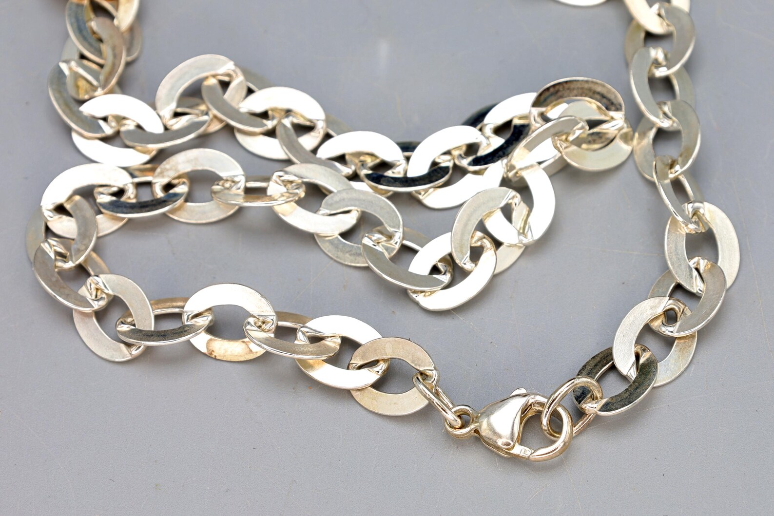 Vintage 1990s Sterling Silver Flat Rolo Chain Necklace, Fashion Jewelry ...