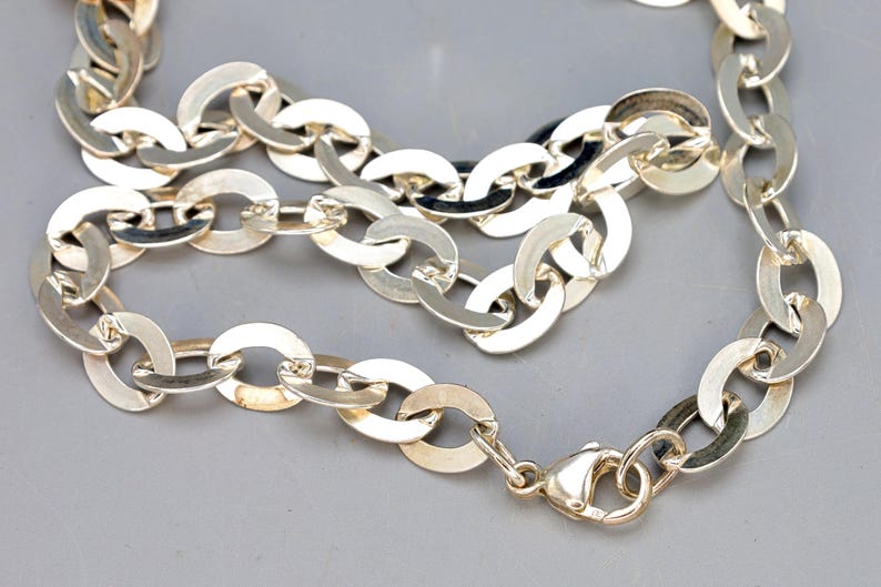 Vintage 1990s Sterling Silver Flat Rolo Chain Necklace, Fashion Jewelry ...