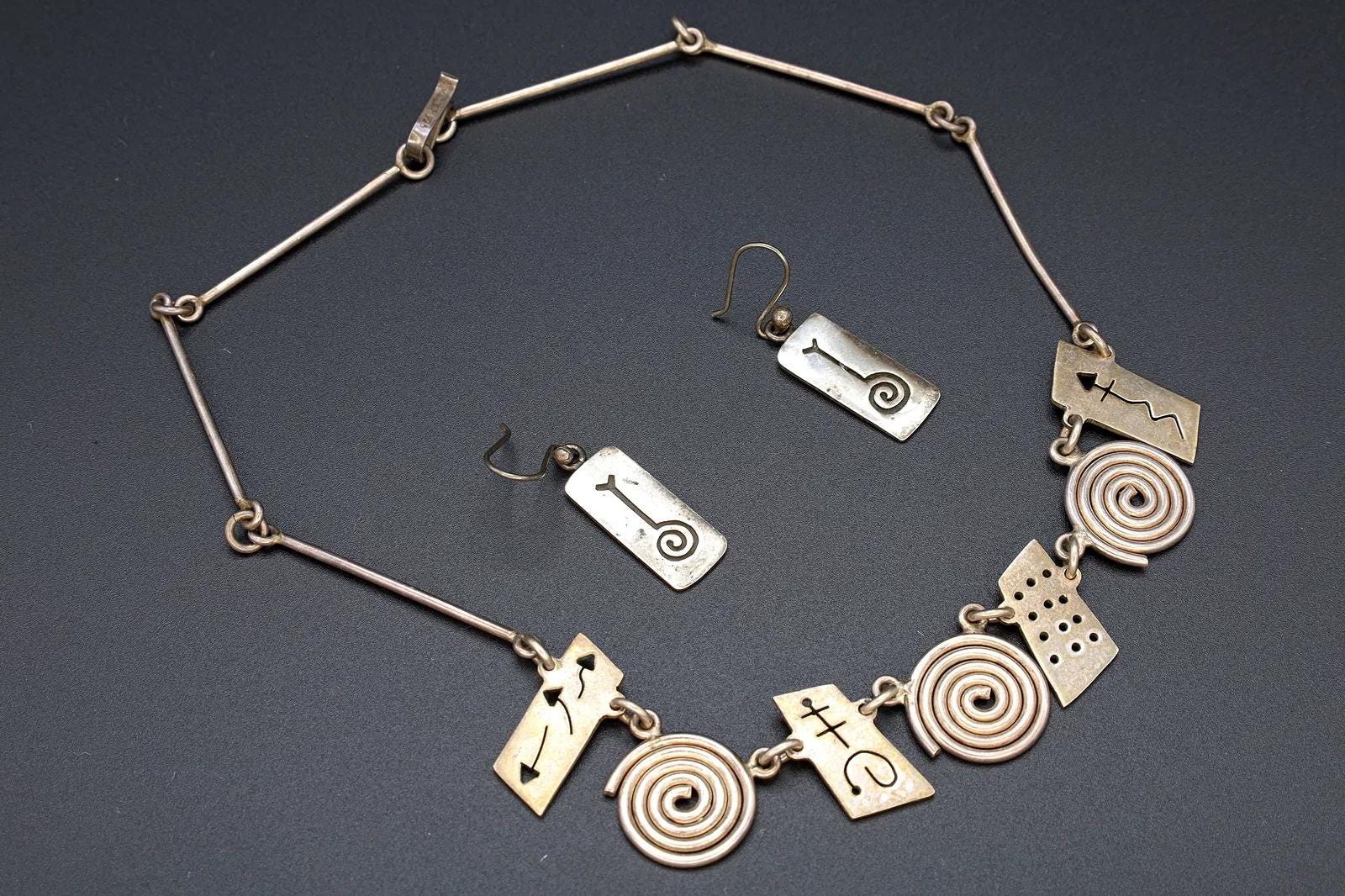 Vintage 1990s Jewelry Set, Bib Necklace and Dangle Earrings, Modernist ...