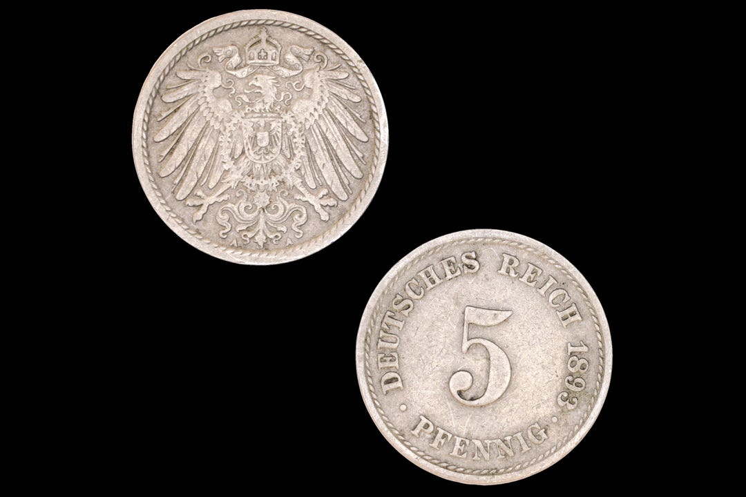 1893 Coinage of A 5 Pfennigs Coin Under Kaiser Wilhelm II, Berlin type ...
