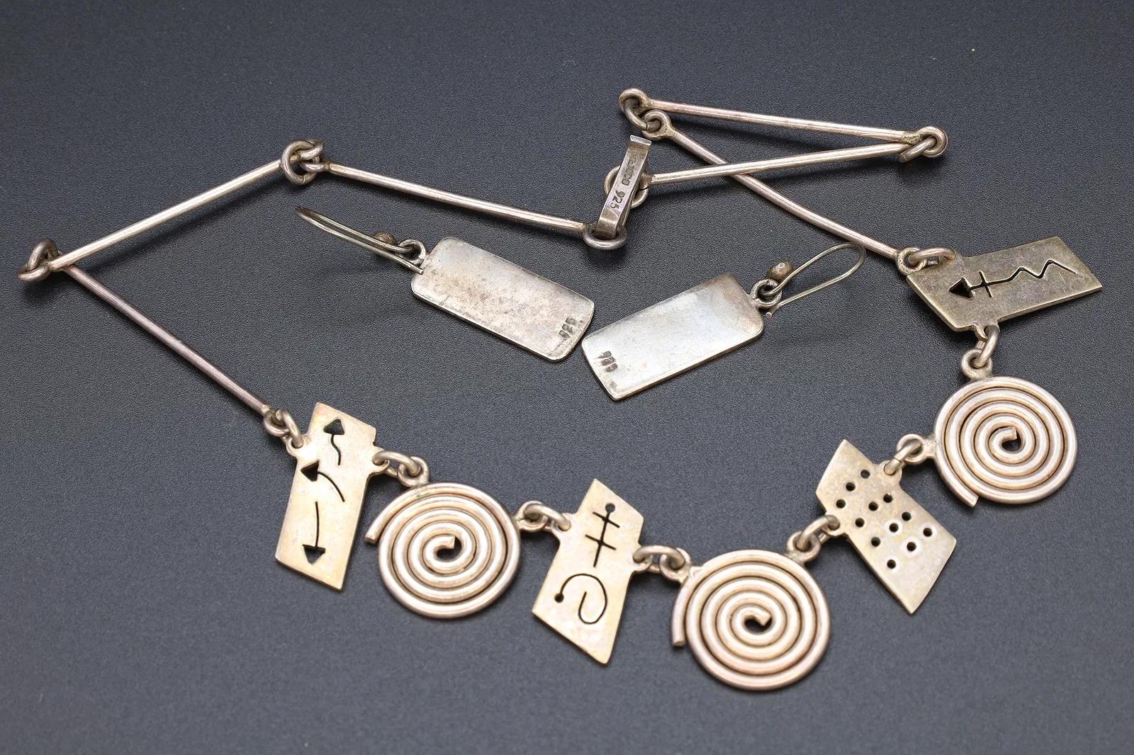 Vintage 1990s Jewelry Set, Bib Necklace and Dangle Earrings, Modernist ...