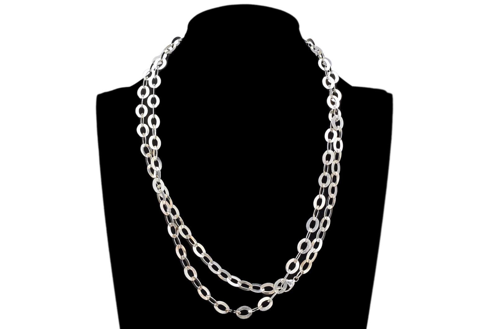 Vintage 1990s Sterling Silver Flat Rolo Chain Necklace, Fashion Jewelry ...