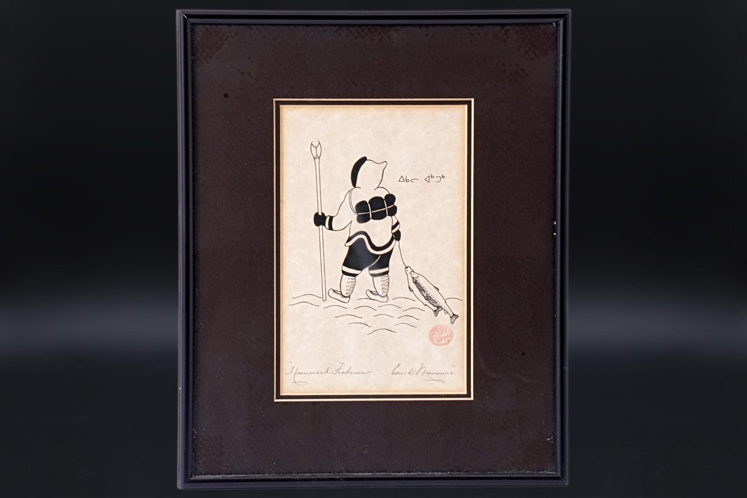 Homeward Fisherman, Vintage 1979 Inuit Art Lithograph, by Enook Manomie ...