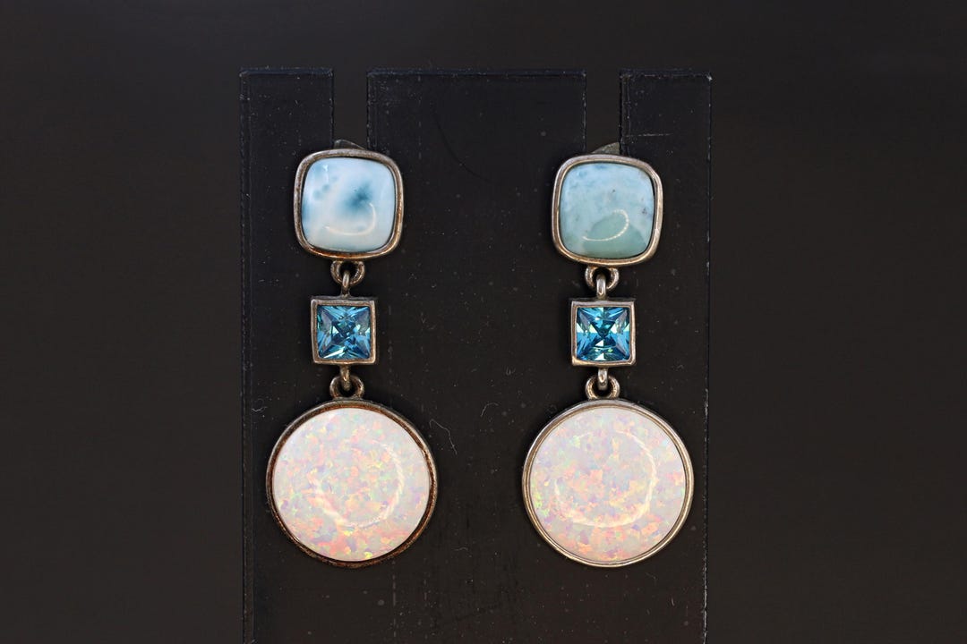 Avant Garde Drop Dangle Earrings, 925 Sterling Silver, Blue Larimar ...