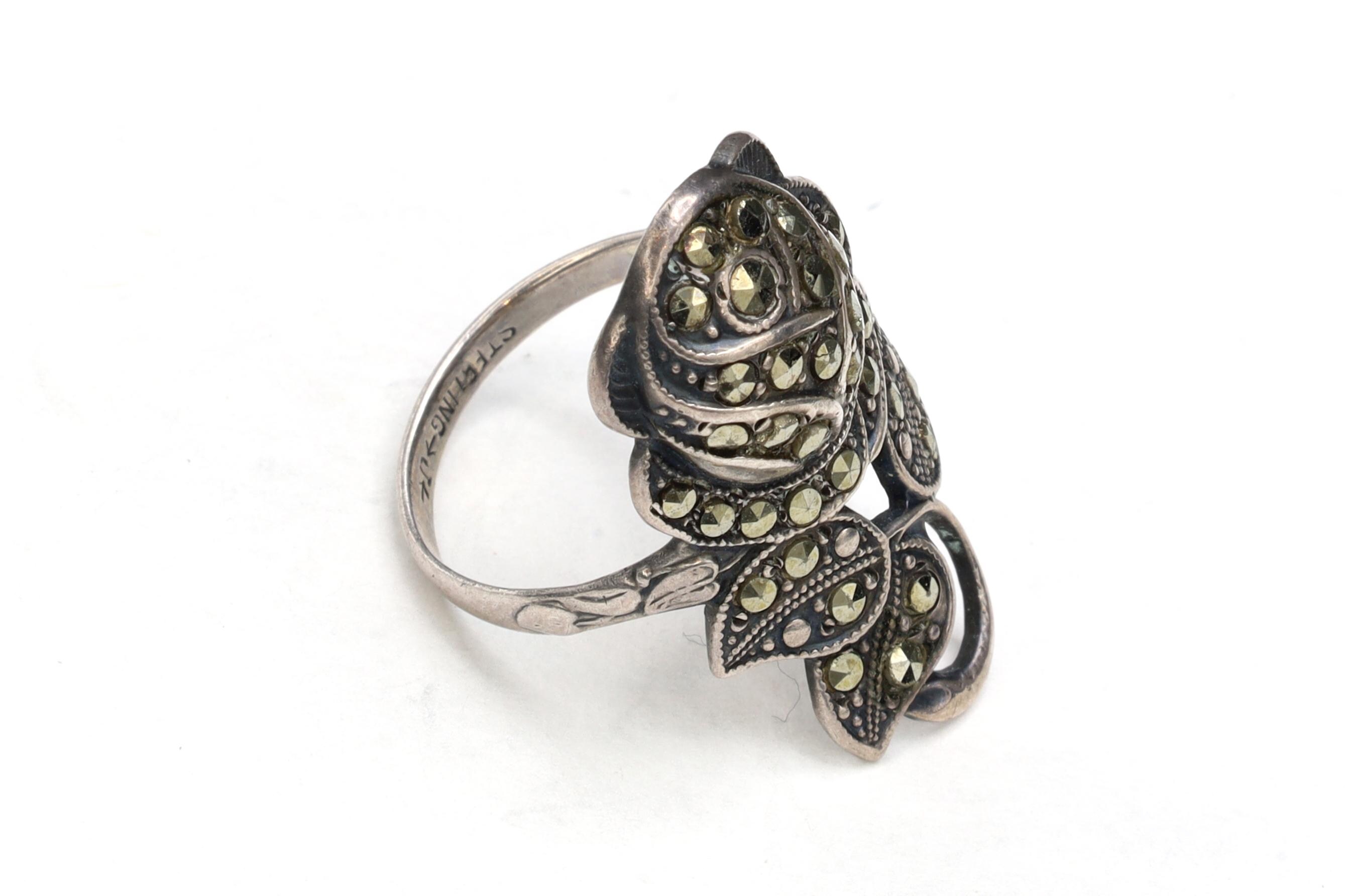 Uncas Jewelry, Sterling Silver and Marcasite Rose Ring Size 6 With ...