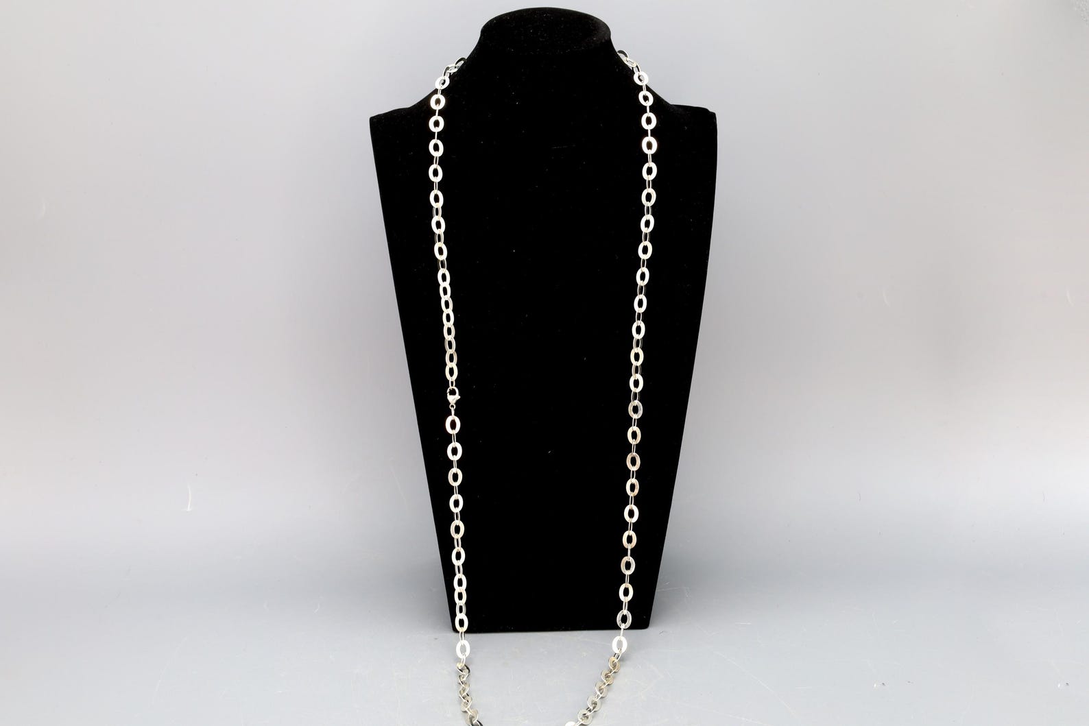 Vintage 1990s Sterling Silver Flat Rolo Chain Necklace, Fashion Jewelry ...