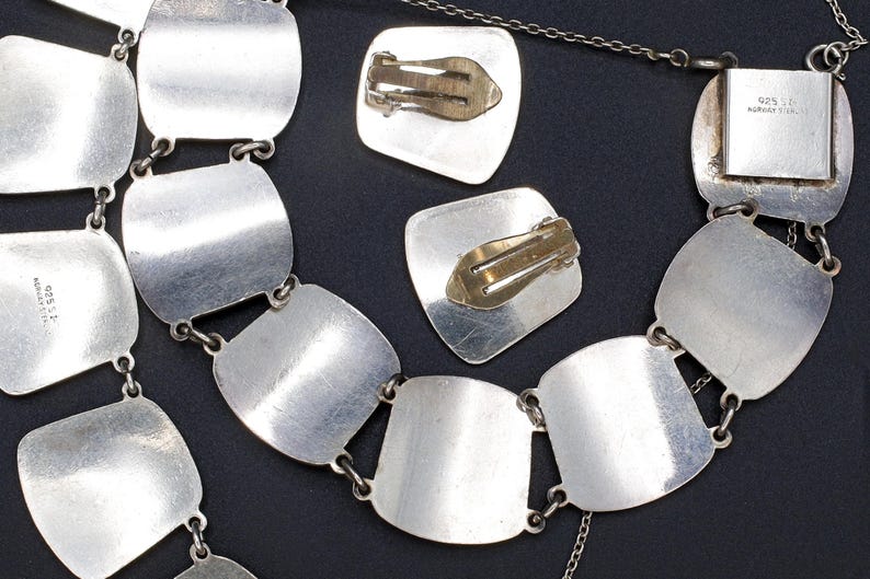 Karl Rasmussen Norway, Vintage Modernist Jewelry Set, White Enamel and ...