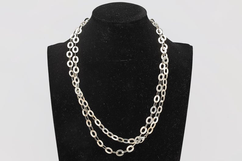 Vintage 1990s Sterling Silver Flat Rolo Chain Necklace, Fashion Jewelry ...