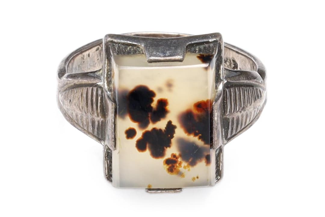 Uncas Jewelry, Sterling Silver and Moss Agate Ring Size 4 With Jeweler ...