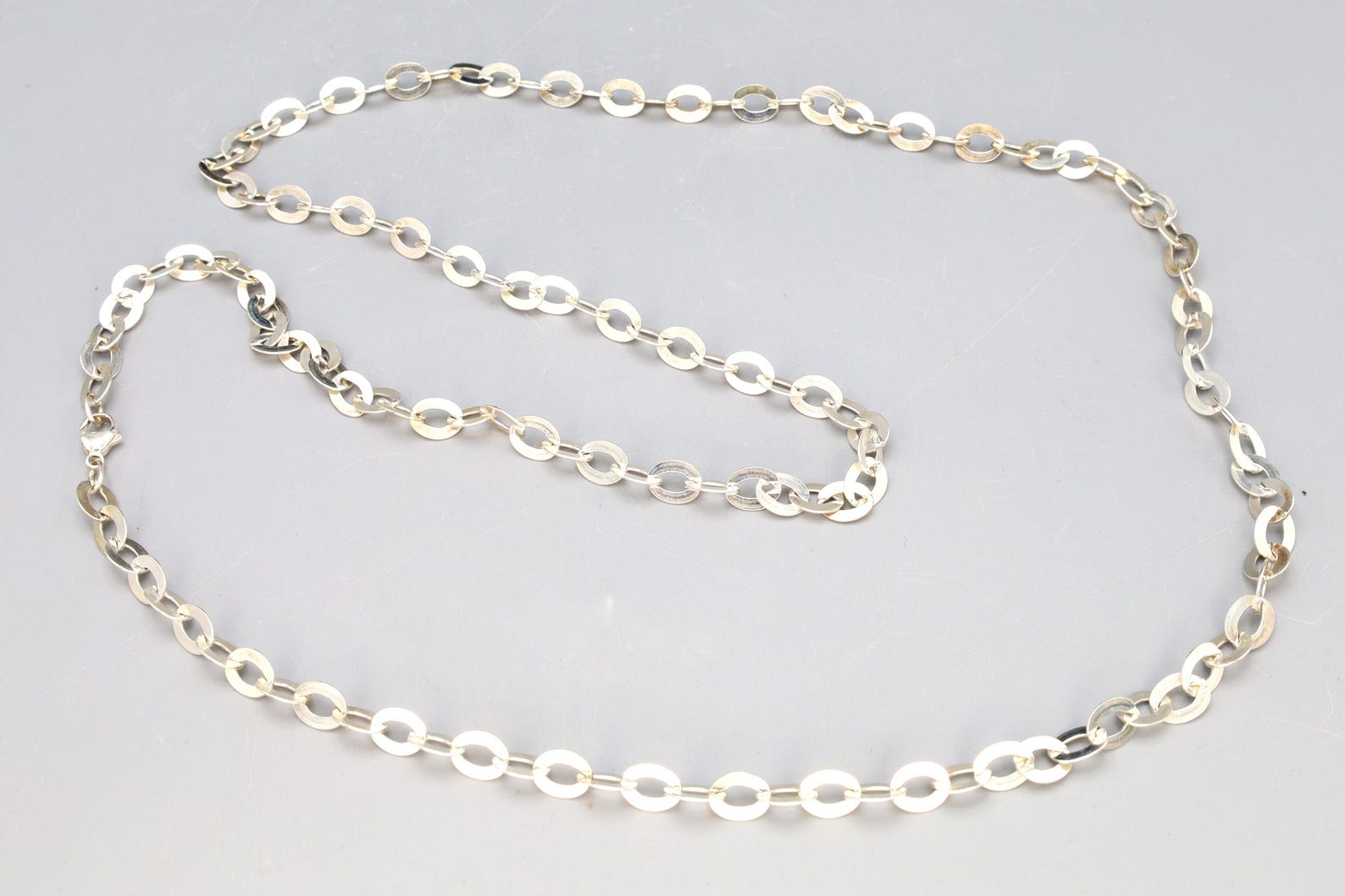 Vintage 1990s Sterling Silver Flat Rolo Chain Necklace, Fashion Jewelry ...