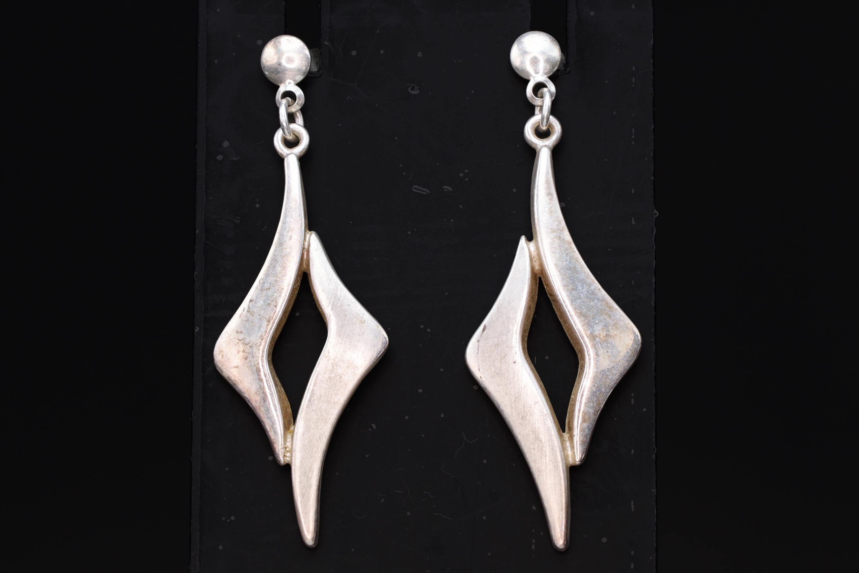 Modernist Abstract Dangle Earrings With A Wavy Flame Design, Vintage ...
