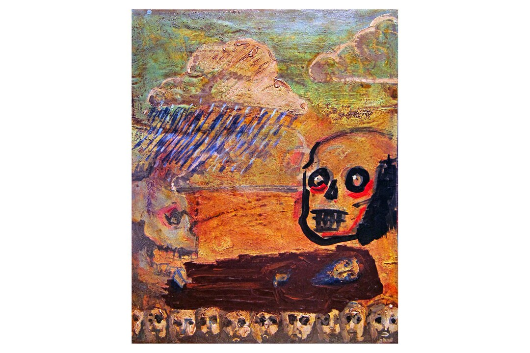 Resting Monk and the Death, Original Art Painting on Paper Signed ...