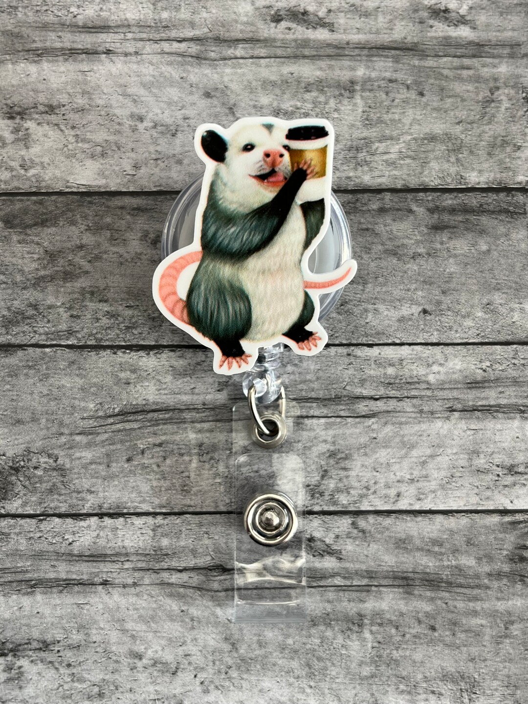 Opossum Badge Reel, Opossum & Coffee, Funny Nurse Badge Reel, Opossum ...