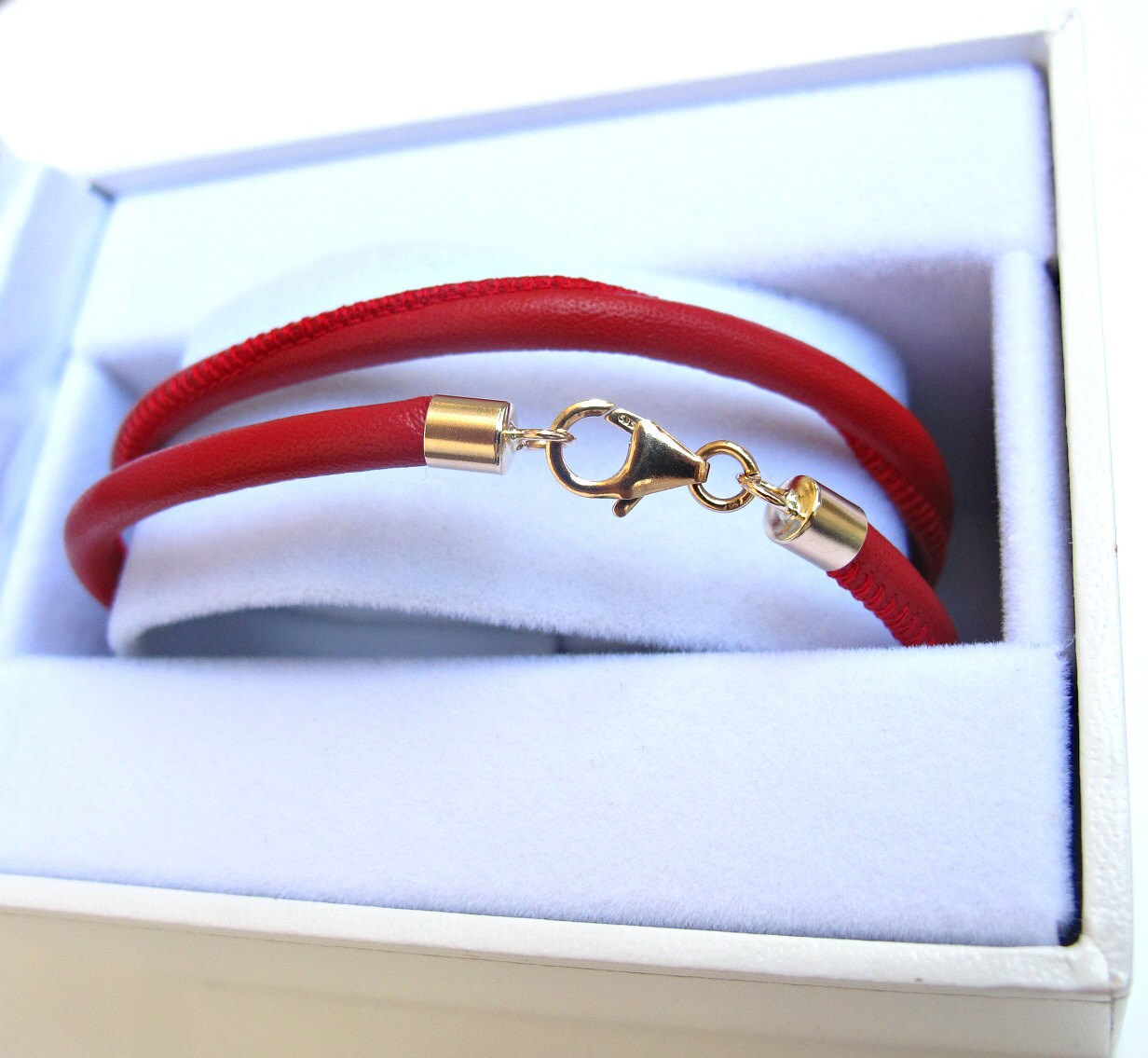 14k Solid Gold Kabbalah Red String Bracelet Leather Double Wrap Men ...
