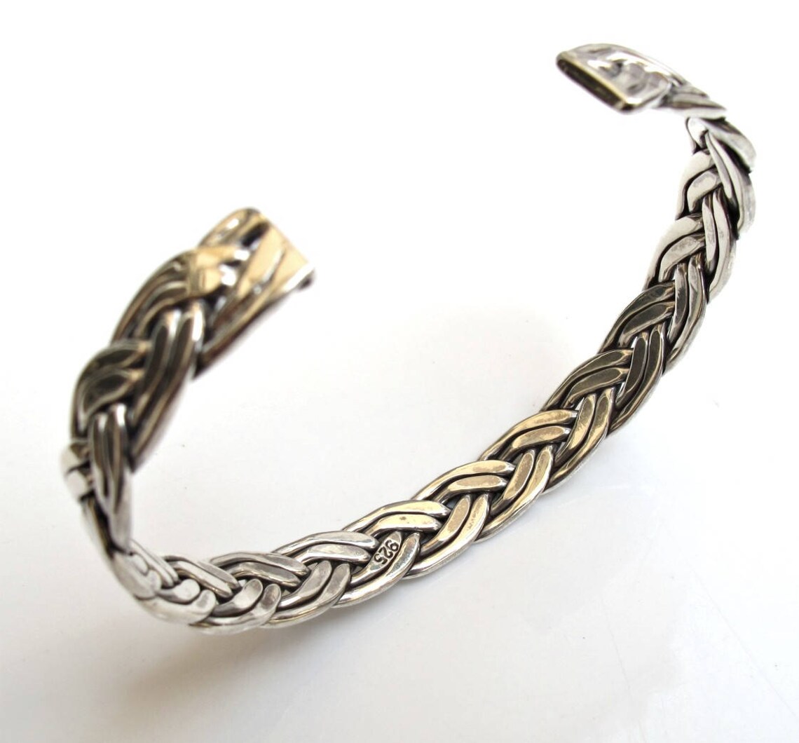 925 Sterling Silver Braided Cuff Bracelet Bangle Men Women Artisan ...