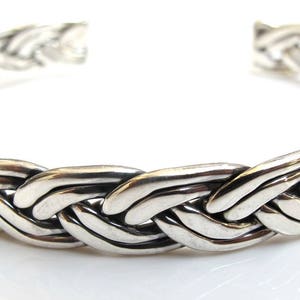 925 Sterling Silver Braided Cuff Bracelet Bangle Men Women Artisan ...