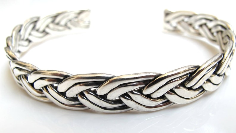 925 Sterling Silver Braided Cuff Bracelet Bangle Men Women Artisan Handmade New - Etsy