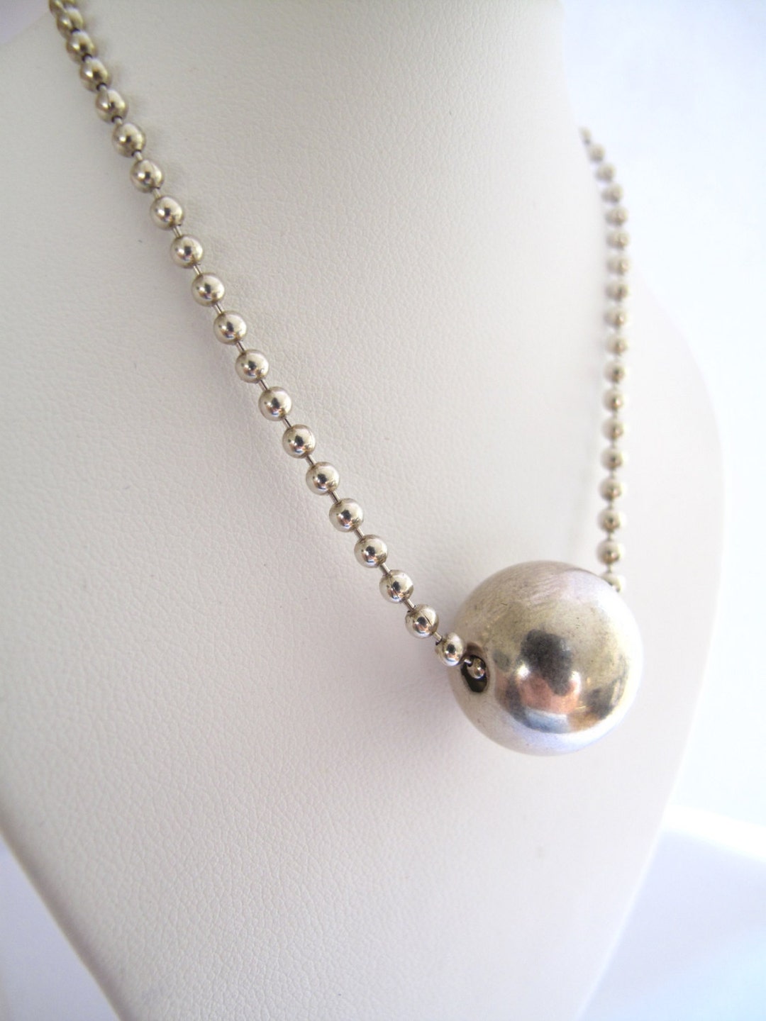 Silver Ball Necklace Seamless Large Silver Bead Necklace Heavy Silver ...