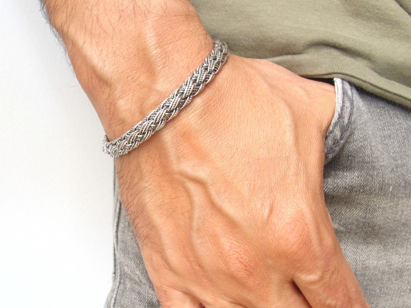 925 Sterling Silver Handmade Braided Cuff Bracelet - Etsy New Zealand