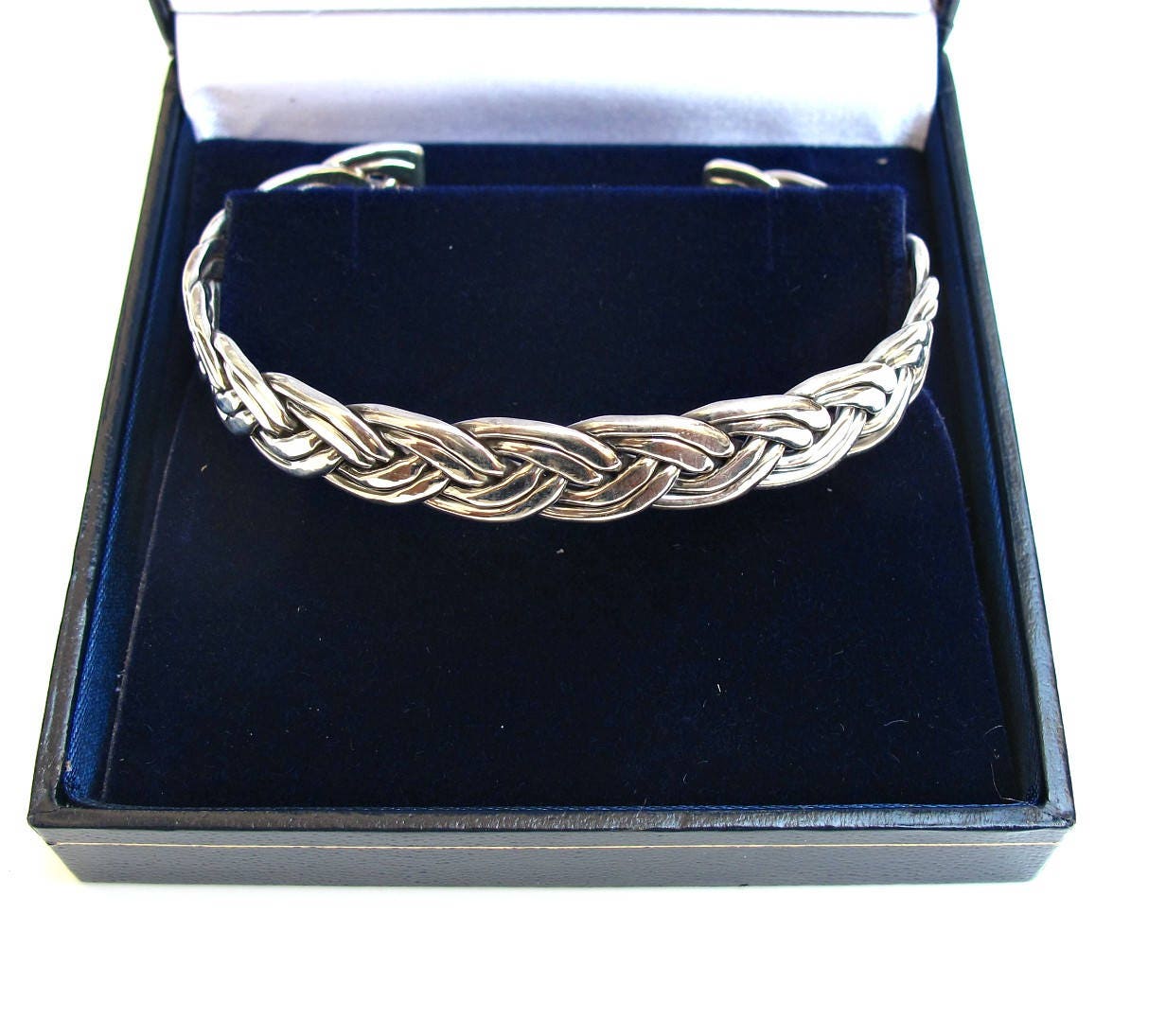 925 Sterling Silver Braided Cuff Bracelet Bangle Men Women Artisan ...