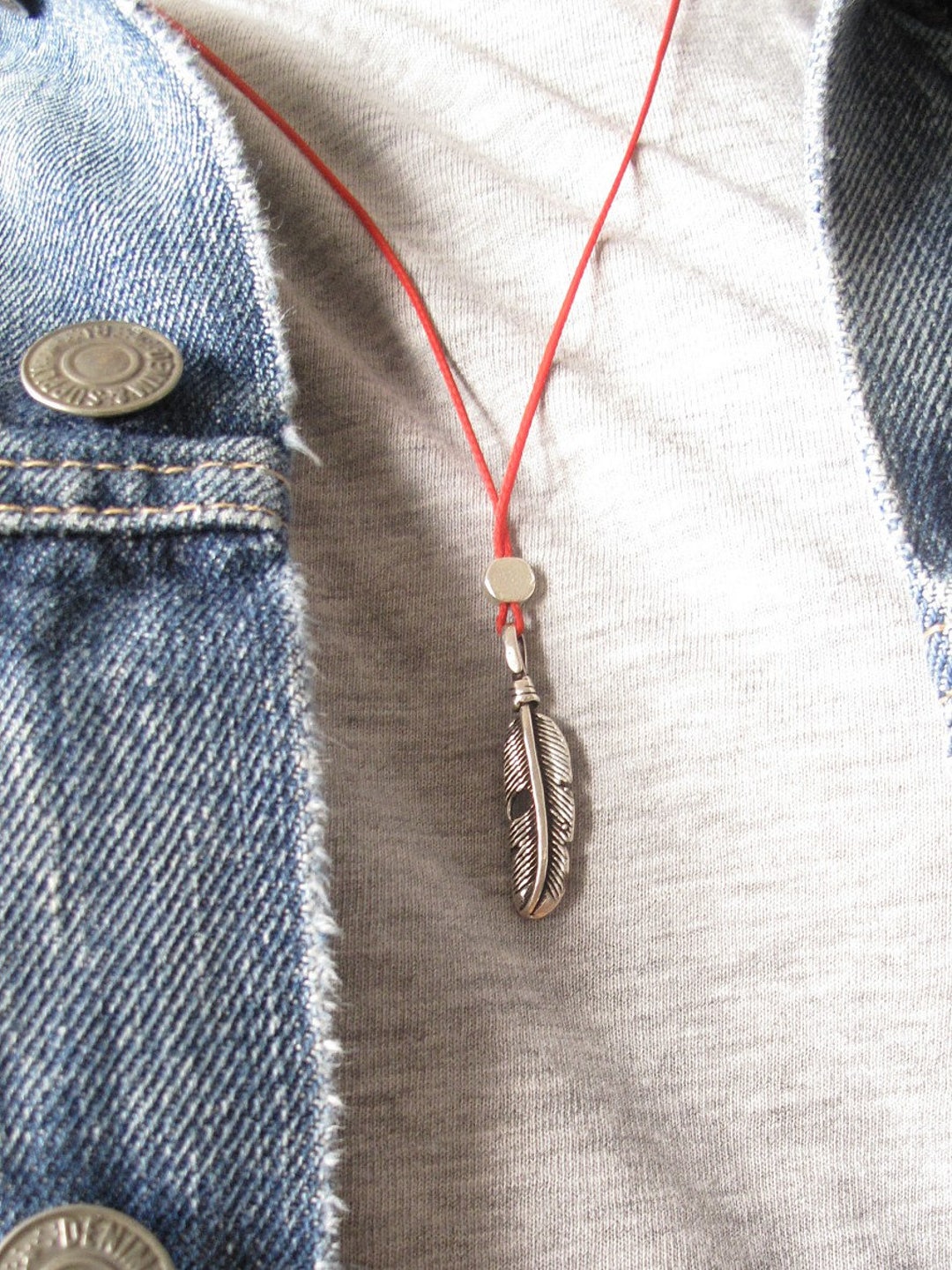 Red String 925 Sterling Silver Feather Spirt Necklace - Etsy