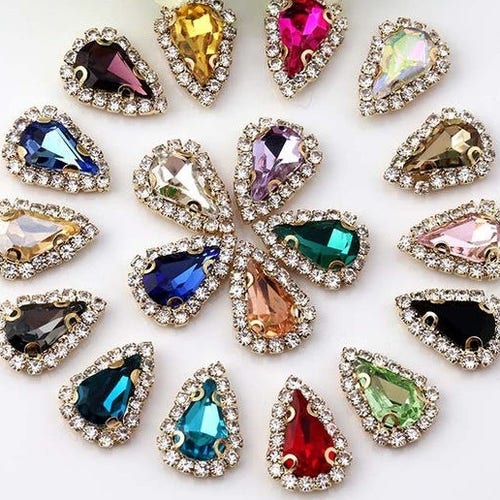 Sew on Crystals Tear Drop Pear Glass Rhinestones BUTTON Beads | Etsy