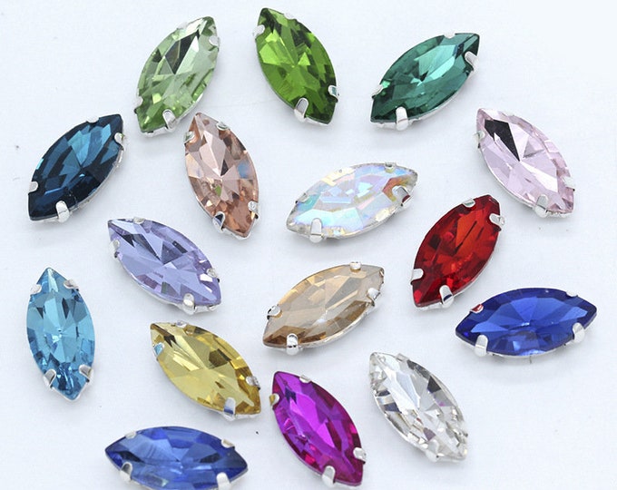Navette Sew on Glass Crystals 9x18mm / 13x27mm / 17x32mm in Silver ...
