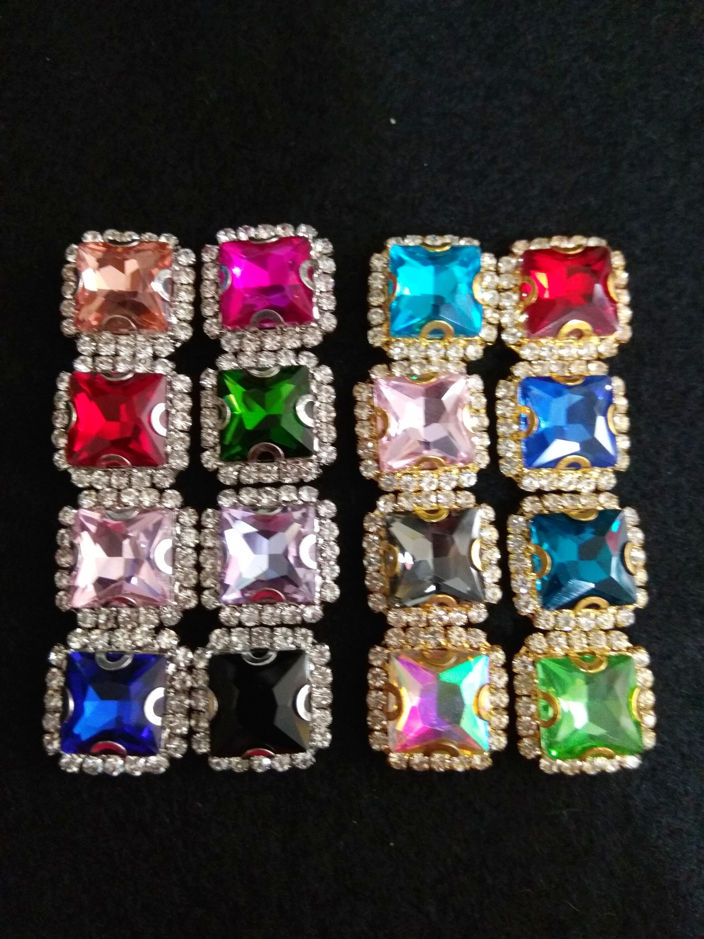 Square 12mm Sew on Crystals BUTTON in Silver/gold Prong | Etsy