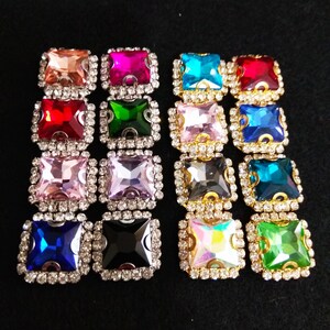 Square 12mm Sew on Crystals BUTTON in Silver/gold Prong - Etsy