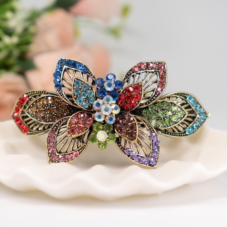 Sparkling Crystal Flower Hair Barrette - Vintage Rhinestone Clip in ...