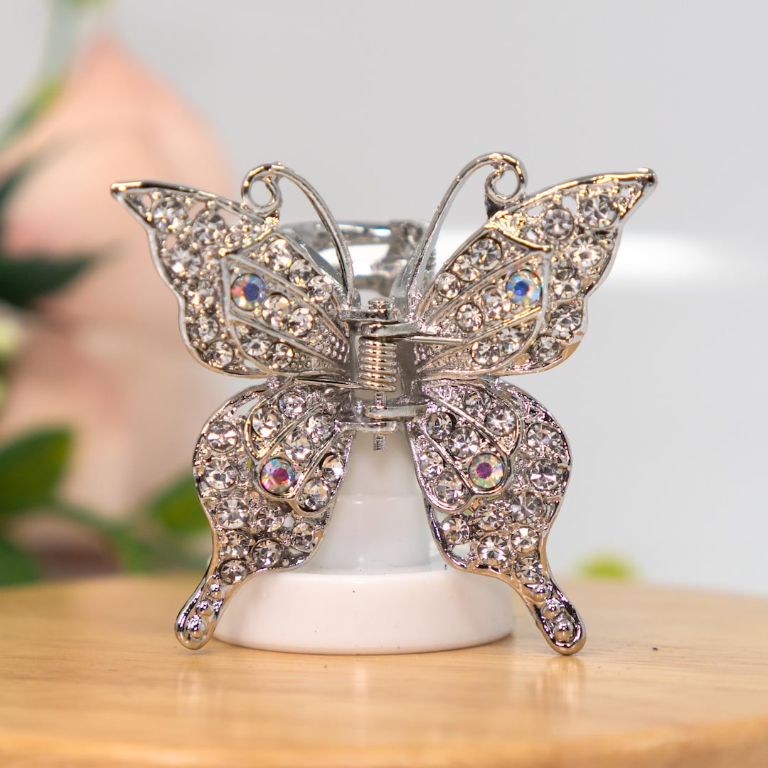 Butterfly Metal Silver Color Crystal Rhinestones Hair Claws Clip Bridal ...