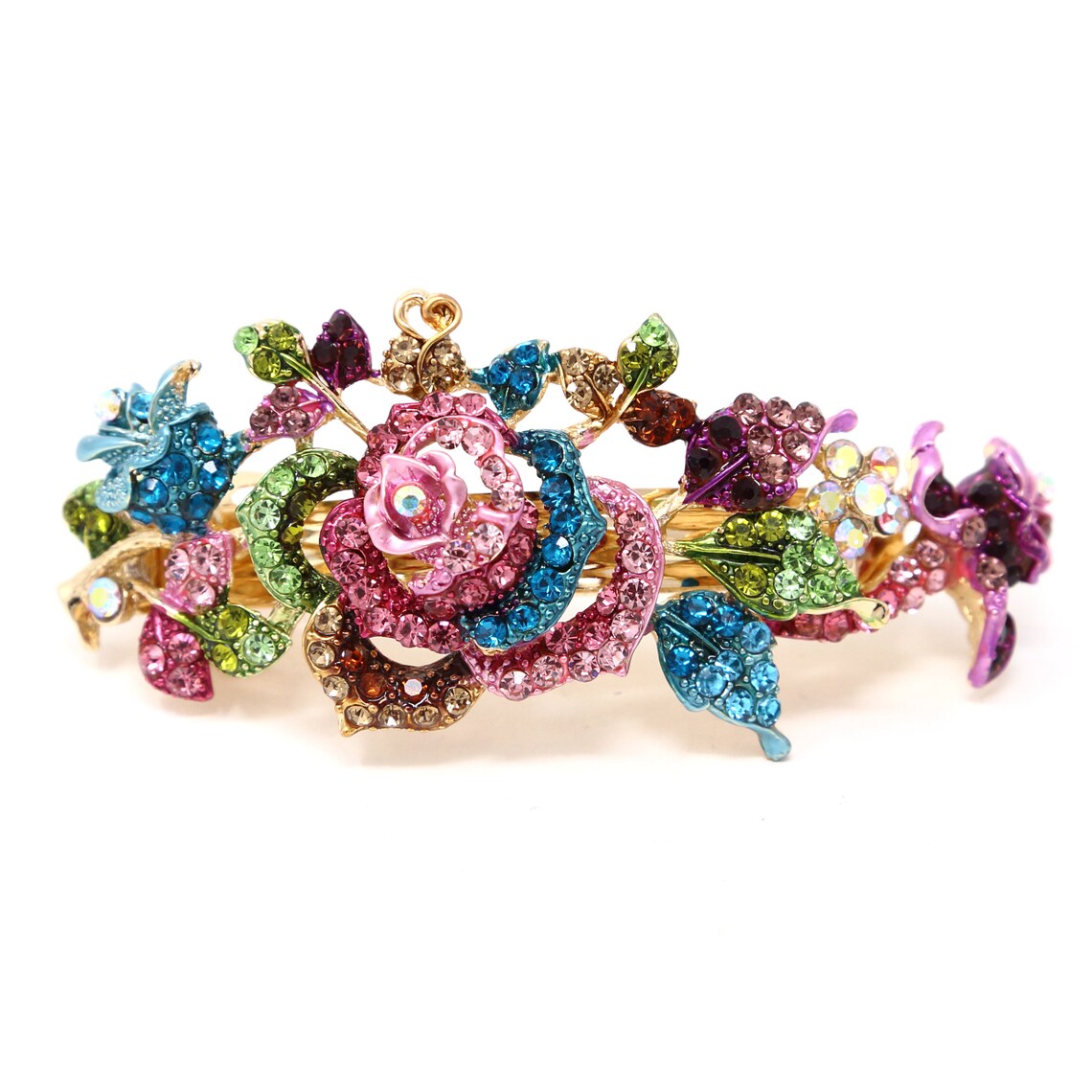 Rose Multi Color Rhinestones Gold Plated Standard Size Hair - Etsy