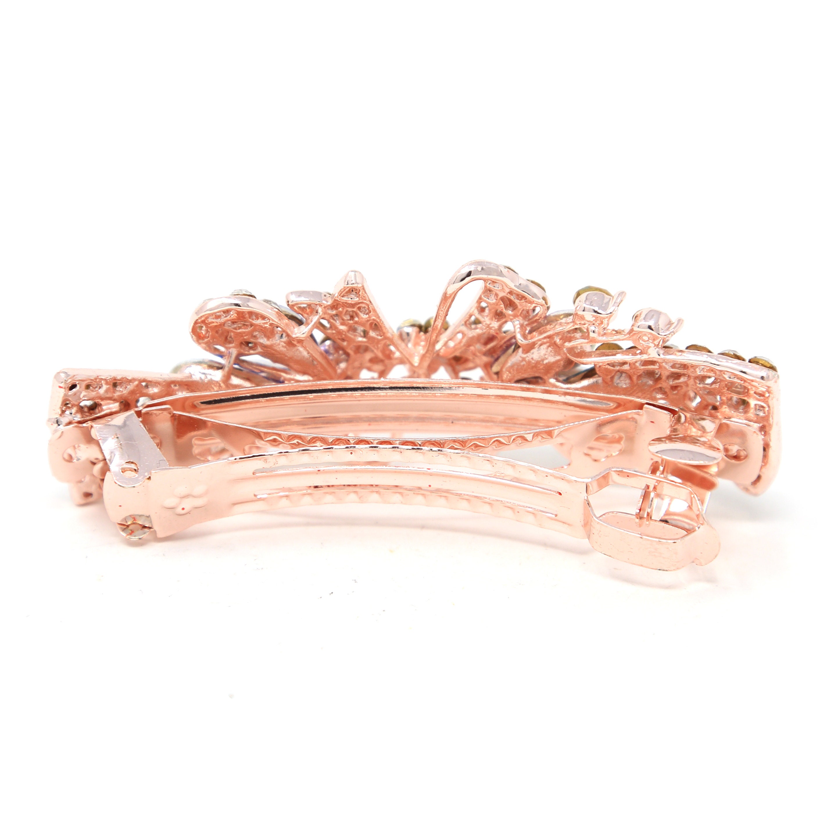 Woman Rose Gold Metal Barrette Multi Color Rhinestones Crystal | Etsy