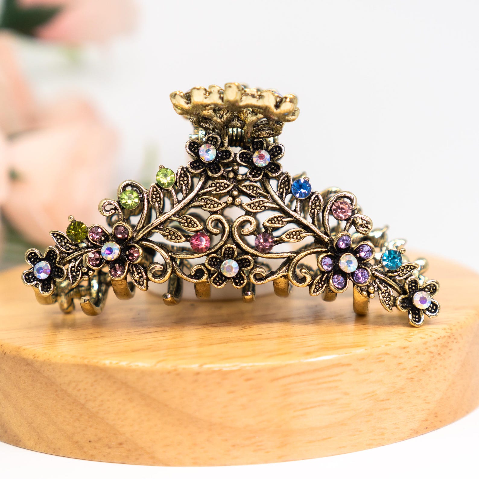 Colorful Crystal Claw Clip for Women | Vintage Rainbow Rhinestone Hair ...