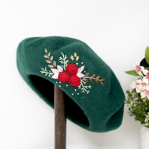 Hand Embroidered 100% Wool Classic Beret French Hat Winter Cap Warm ...