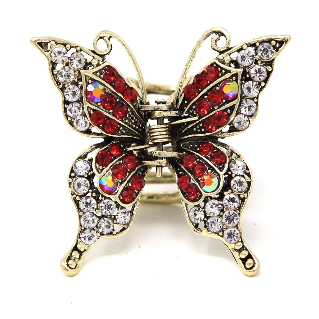 Butterfly Metal RED Color Crystal Rhinestones Hair Claws Clip Bridal ...