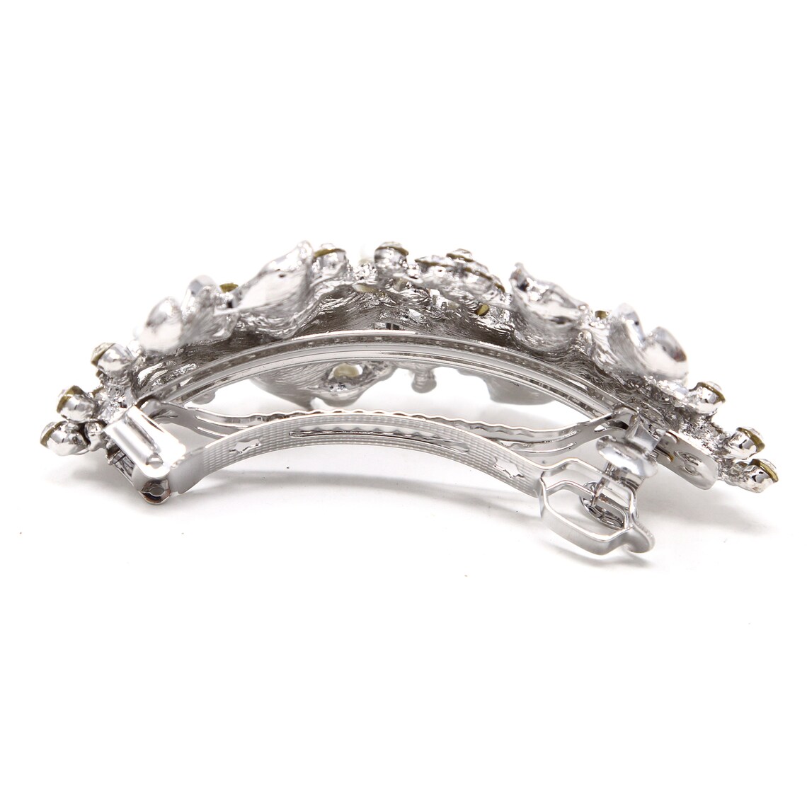 Woman Hair Barrette Silver Color Rhinestones Crystal Metal | Etsy