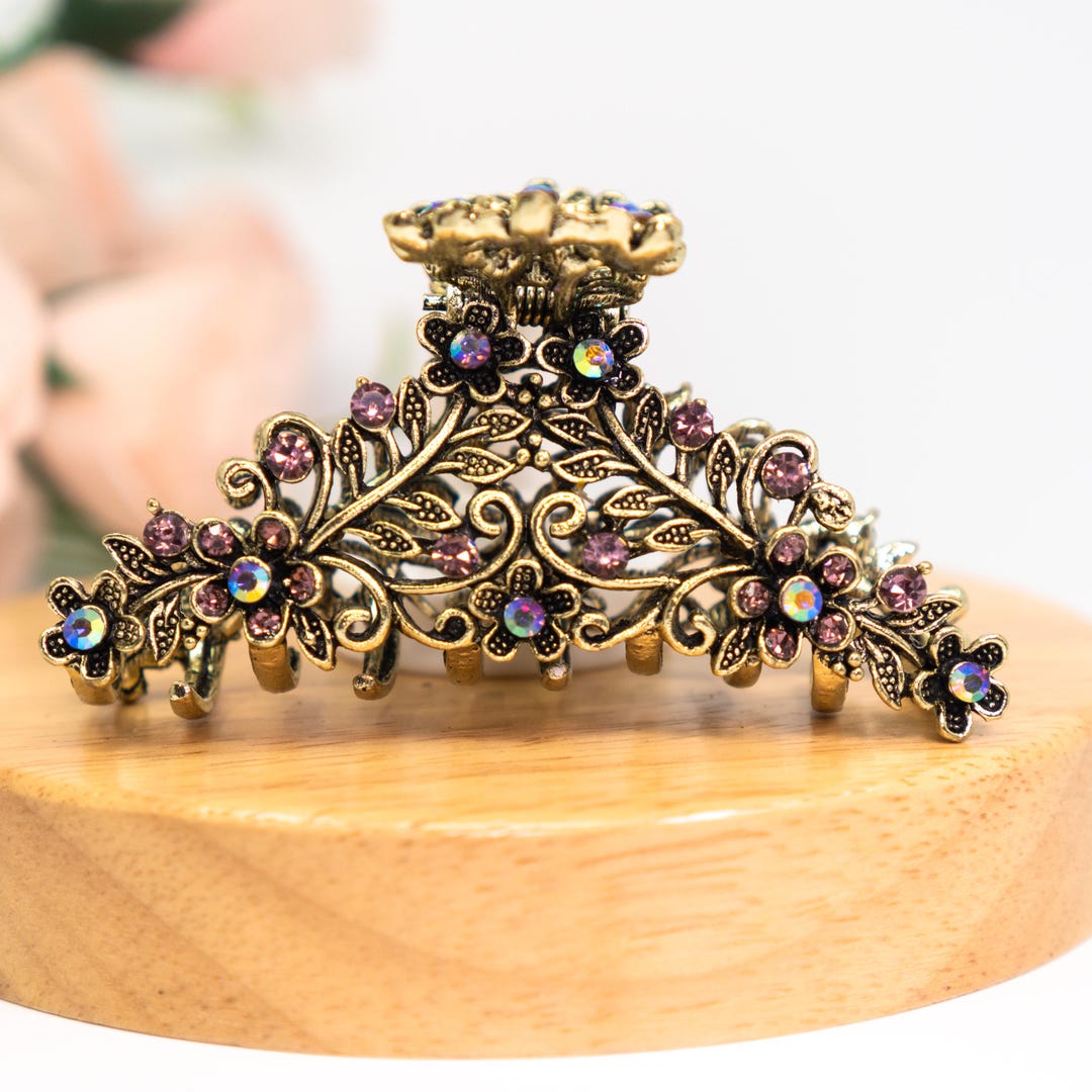 Colorful Crystal Claw Clip for Women | Vintage Rainbow Rhinestone Hair ...