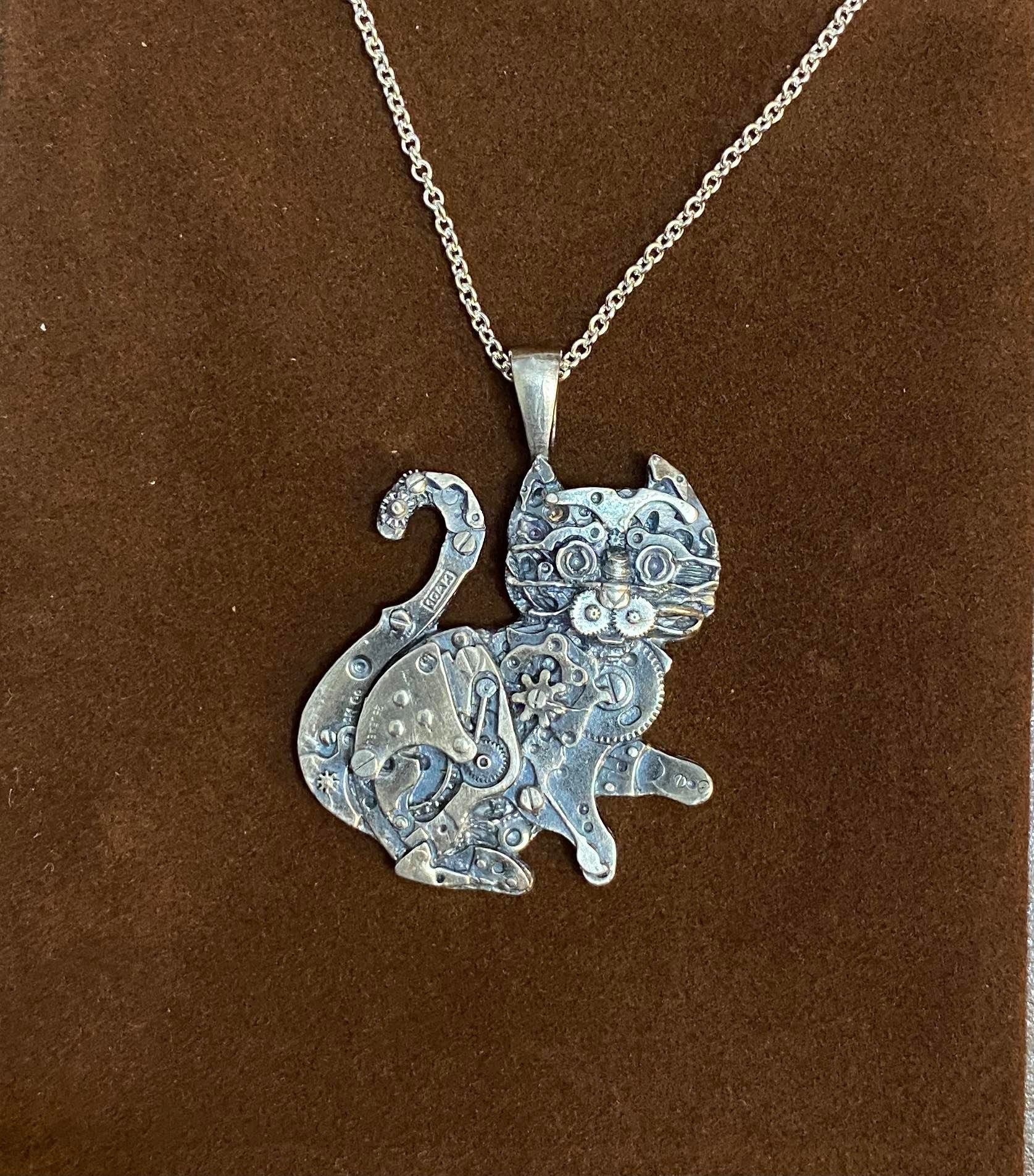 Silver Watch Parts Kitty Pendant - Etsy